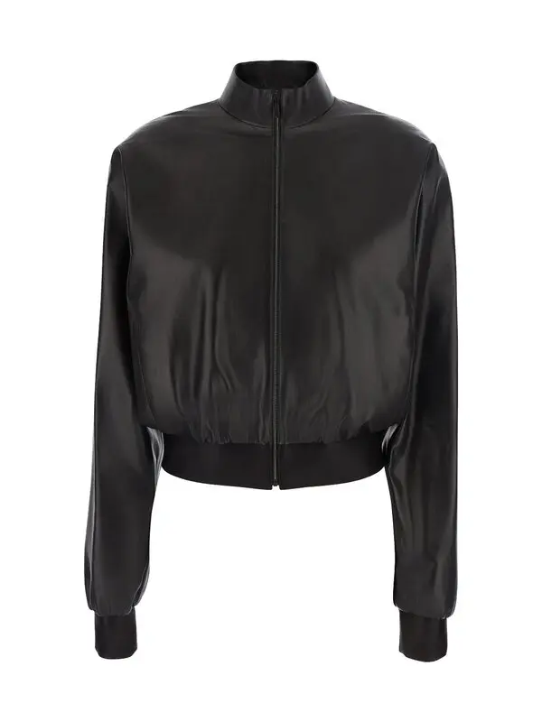 Gucci Leather Cropped Bomber Jacket With High Collar - Multicolor