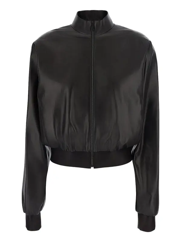 Gucci Leather Cropped Bomber Jacket With High Collar - Multicolor