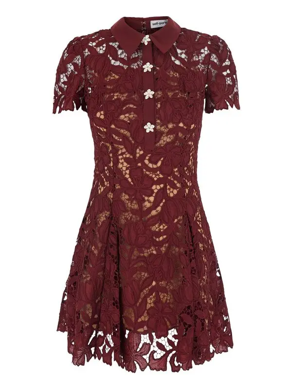 SELF-PORTRAIT Lace Mini Dress With Flower-shaped Buttons - Multicolor