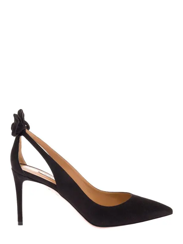 AQUAZZURA Suede Pointed Toe Pumps With Bow Detail - Black