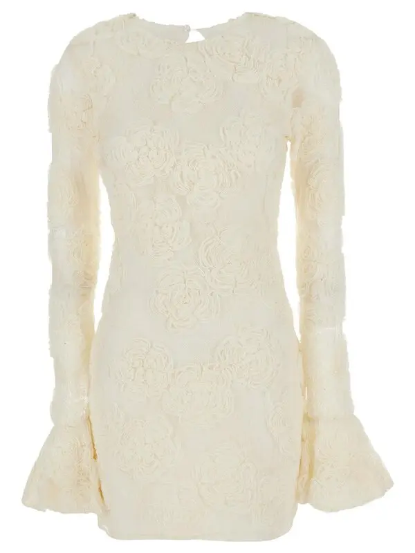 ROTATE BY BIRGER CHRISTENSEN White Embroidered Mini Dress With Flared Sleeves - Multicolor
