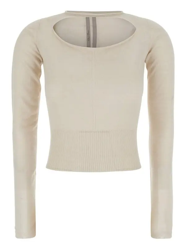 Rick Owens Beige Cropped Cashmere Sweater With Cut-out Detail - Multicolor
