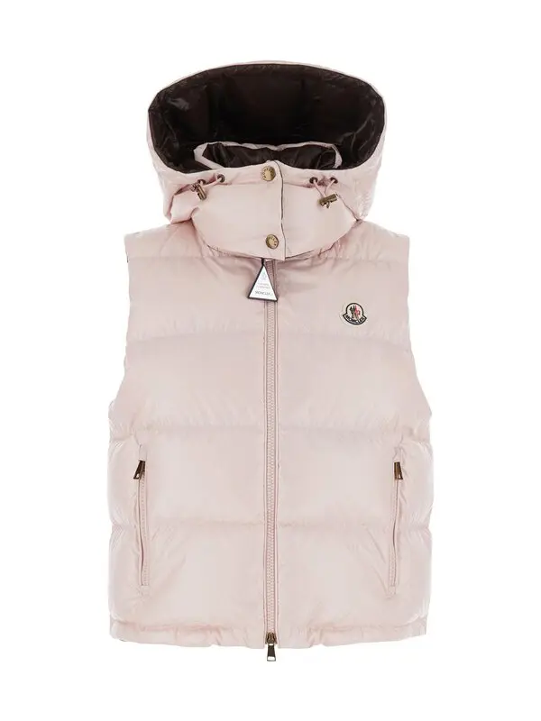 Moncler Padded Vest With Removable Hood And Logo Patch - Multicolor