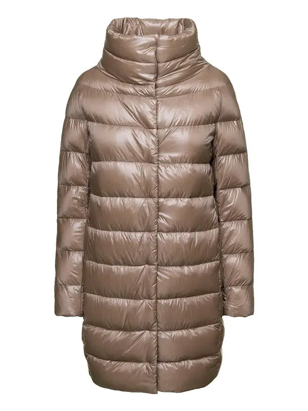 Herno Long Down Jacket With Funnel Neck And Tech Fabric - Cream