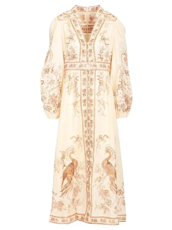 Zimmermann Indra Plunge Midi Dress - Multicolor