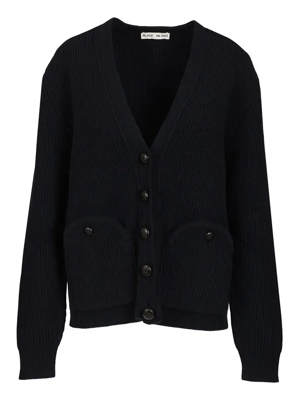 BLAZÉ MILANO V-neck Cardigan With Smiley Pockets - Blue