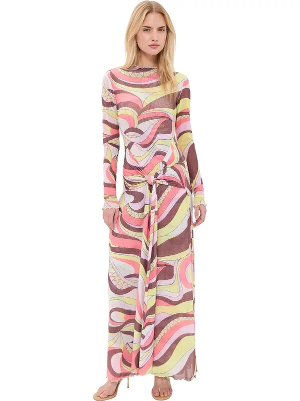 RESA Dani Dress Abstract Print Mesh Maxi Dress With Mock Neck - Dolce