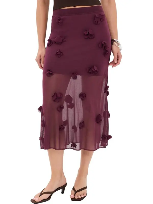 Simkhai Cora Floral Appliqué Midi Skirt - Fig