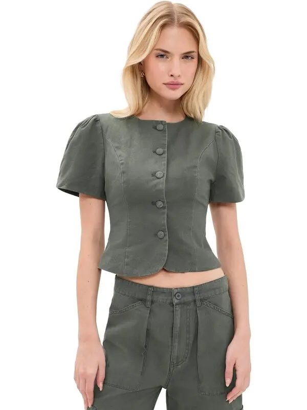 Lioness Femme Puff Sleeve Blouse - Moss
