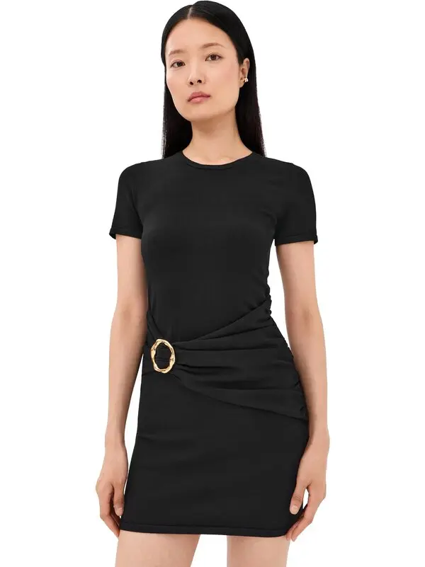 Simkhai Draped Mini Dress With Gold-tone Hardware - Black