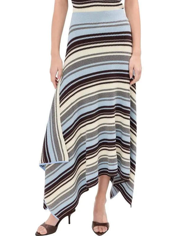 Monse Striped Jacquard Knit Asymmetrical Hem Midi Skirt - Blue Multi