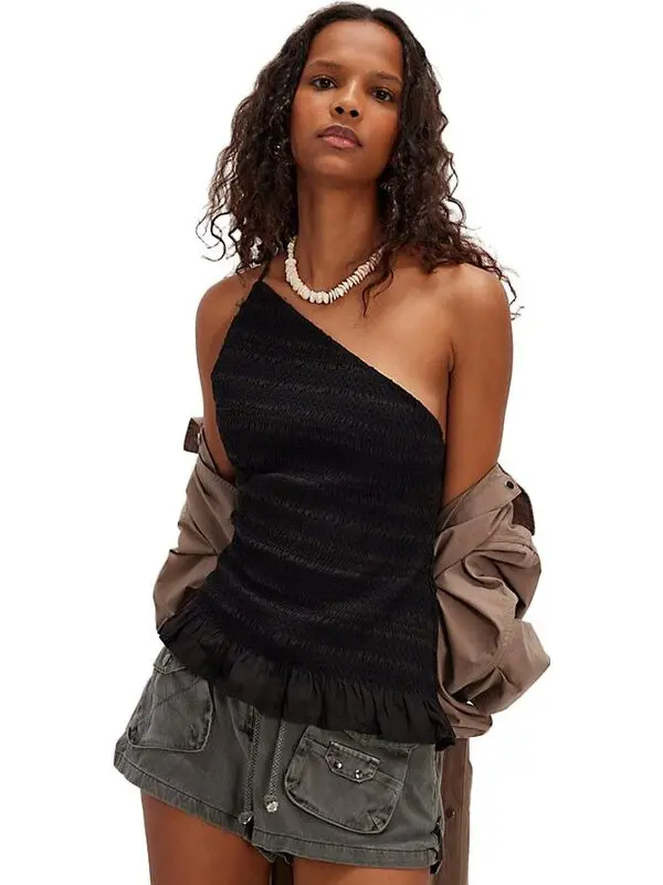 Free People Adeline Smocked One-shoulder Top - Black