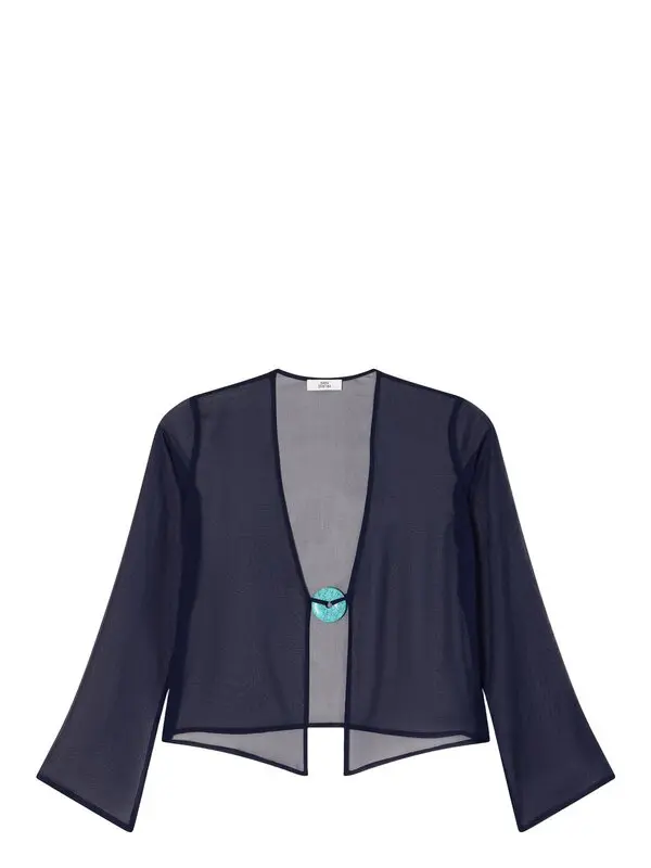 SARA CRISTINA Nerea Pearl-embellished Silk-chiffon Blouse - Blue
