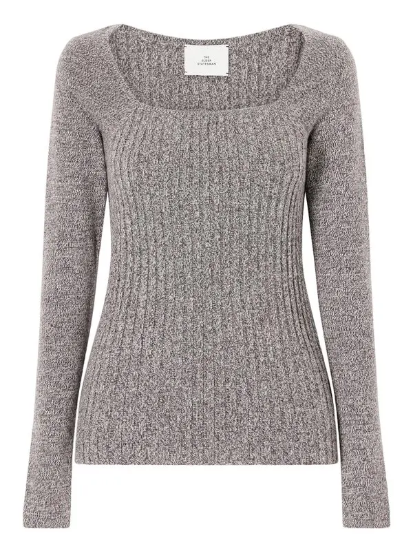 THE ELDER STATESMAN Rib-knitted Cashmere T-shirt - Brown