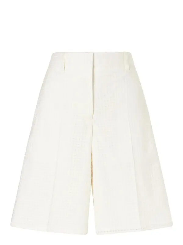 Another Tomorrow Gingham Point D'esprit Bermuda Shorts - Neutrals