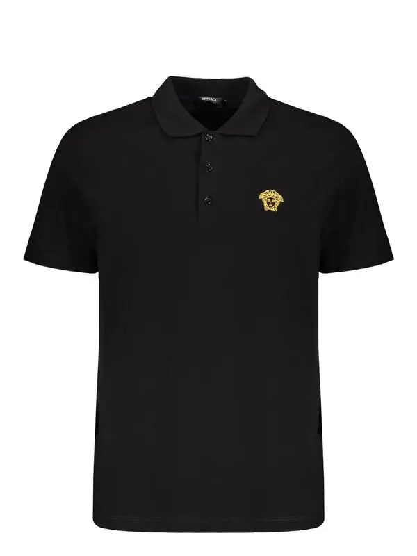 Versace Cotton Polo T-shirt With Embroidered Logo - Black