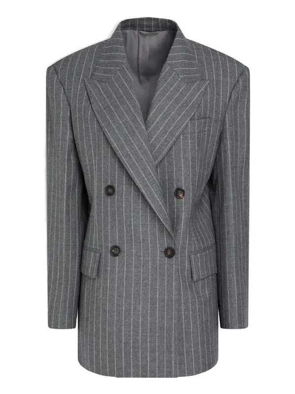 Brunello Cucinelli Pinstriped Double-breasted Wool Blazer - Gray