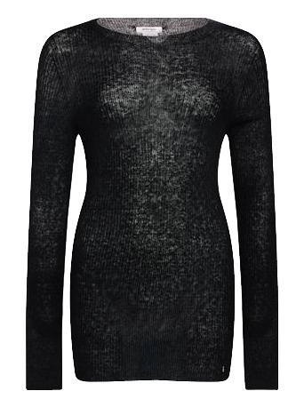 OTTOD'AME Ribbed Fine Knit Long Sleeve Top - Black