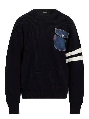 Dsquared2 Midnight Wool And Cashmere Sweater With Chest Pocket - Blue