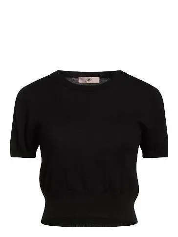 CARLA G. Merino Wool Cropped Crewneck Sweater - Black