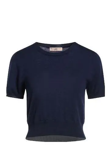CARLA G. Merino Wool Cropped Crewneck Sweater - Navy