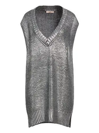 CARLA G. Sleeveless V-neck Sweater With Metallic Finish - Silver