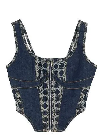 Amiri Cotton And Elastane Two-tone Denim Crop Top - Blue