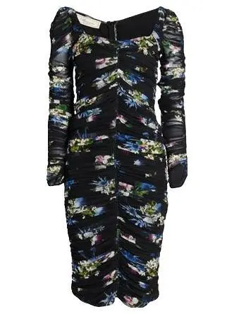 Blumarine Floral Print Ruched Midi Dress - Black