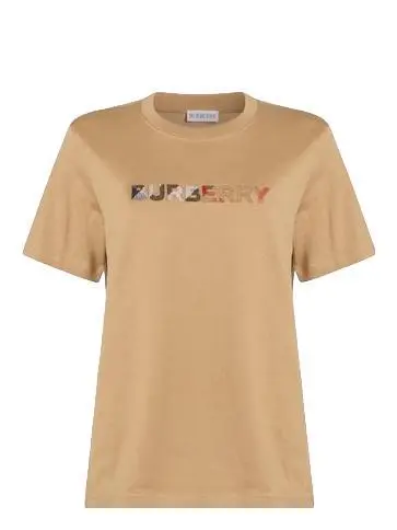 Burberry Khaki Cotton T-shirt With Embroidered Logo - Beige