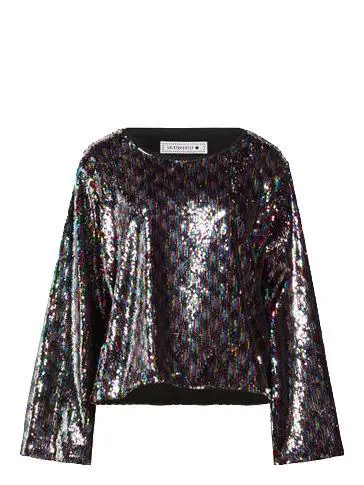 SHIRTAPORTER Sequin Embellished Crewneck Long Sleeve Top - Black