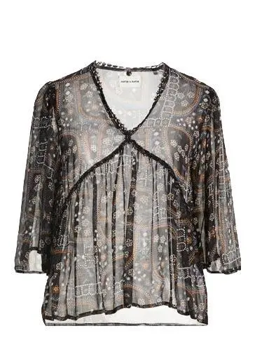 Antik Batik Viscose Georgette Floral-print Blouse - Black