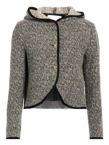 Ba&sh Single-breasted Tweed Coat With Hood - Grey