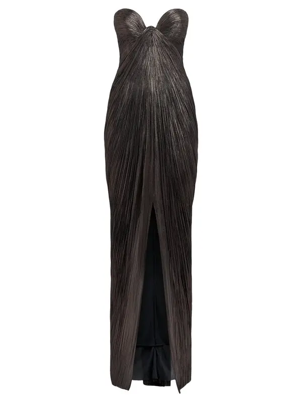 MARIA LUCIA HOHAN Nadira Strapless Metallic Pleated Gown - Black