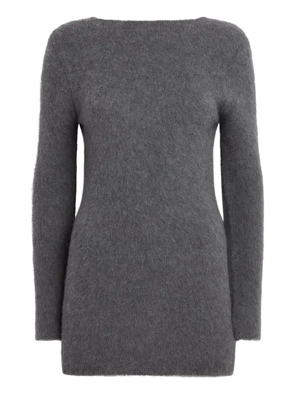 RETORI Cashmere Deep V-neck Mini Dress - Grey