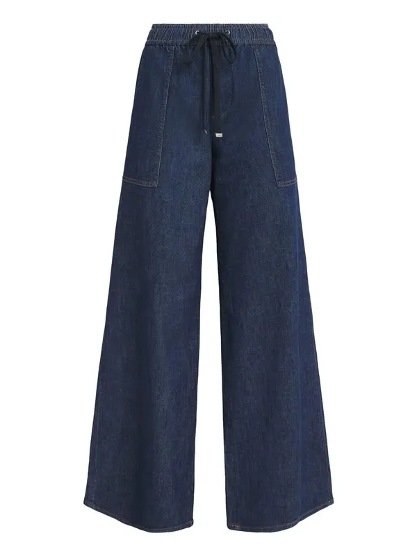 7 For All Mankind Denim-effect Wide-leg Trousers With Drawstring Waist - Beige