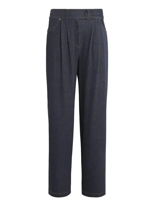 Max Mara Denim-effect Wide-leg Trousers - Navy