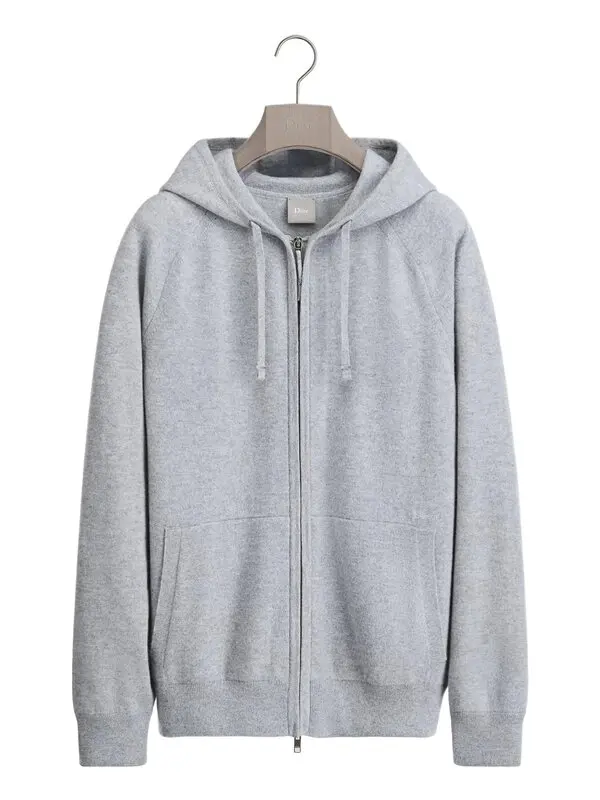 Dior Embroidered Zip-up Hooded Sweater - Grey