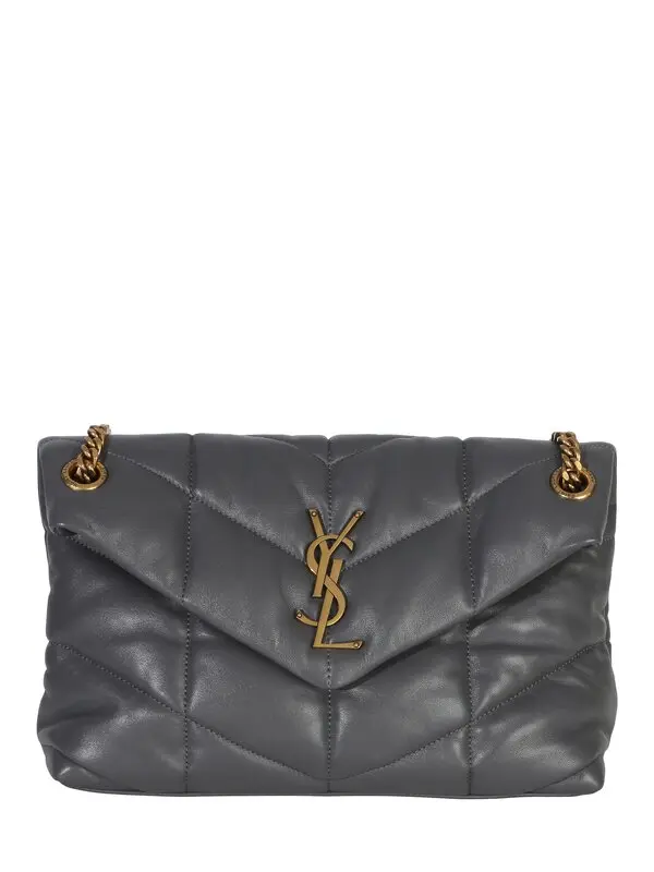 Saint Laurent Quilted Lambskin Puffer Chain Satchel - Gray