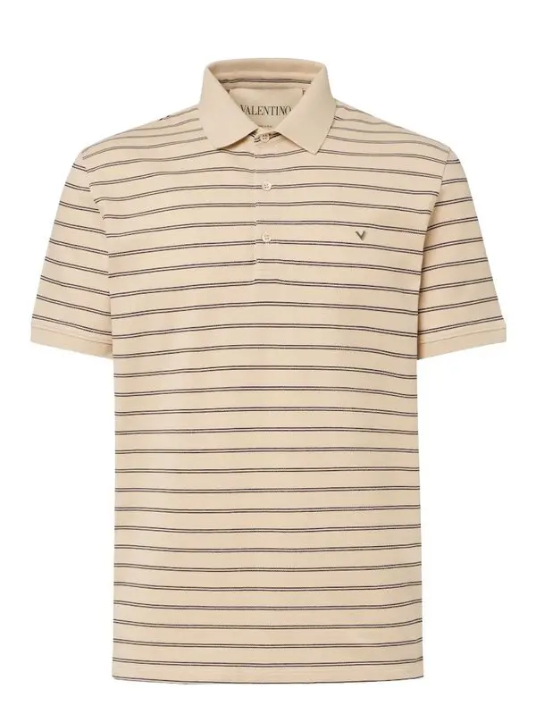 Valentino Garavani Vgold Striped Cotton Polo Shirt - Beige