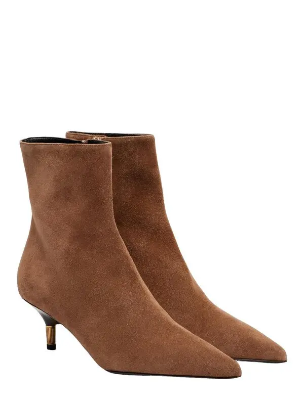 Khaite Bella Suede Pointed Toe Ankle Boots - Brown