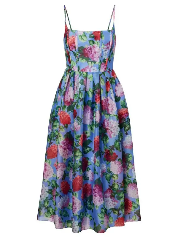 Carolina Herrera Floral Silk Crepe Cocktail Dress - Blue