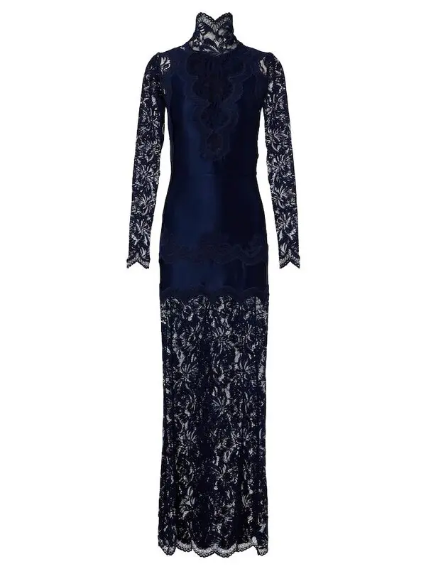 Rabanne Lace High Neck Maxi Dress - Blue