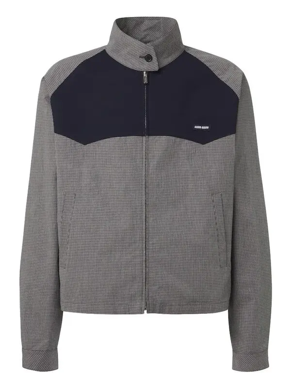 Miu Miu Gingham Check Cotton Blend Zip-up Jacket - Grey