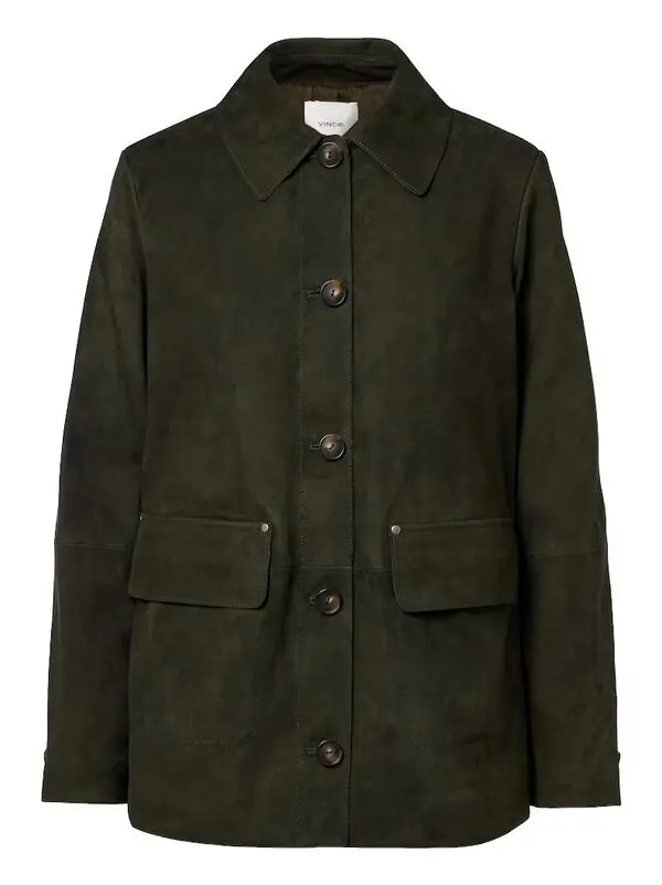 Vince Suede Classic Collar Leather Jacket - Green