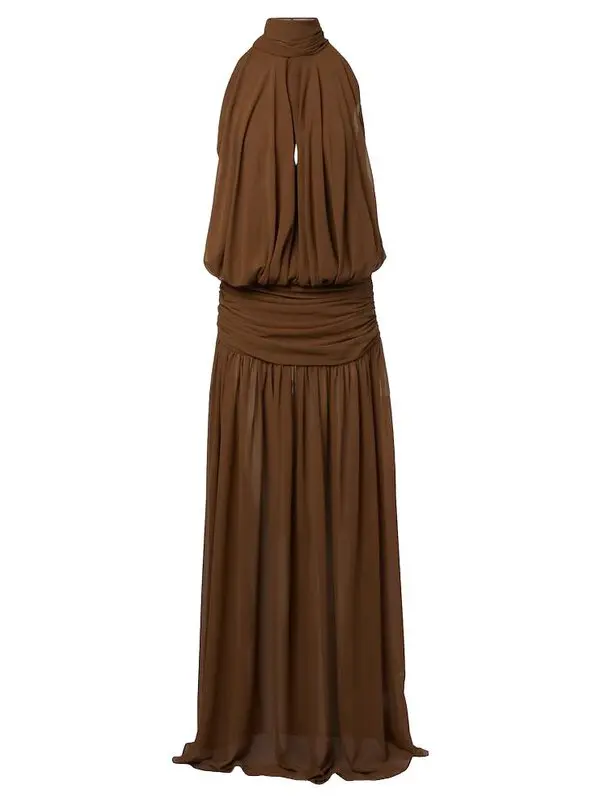 DE LA VALI Draped Chiffon Maxi Dress - Brown