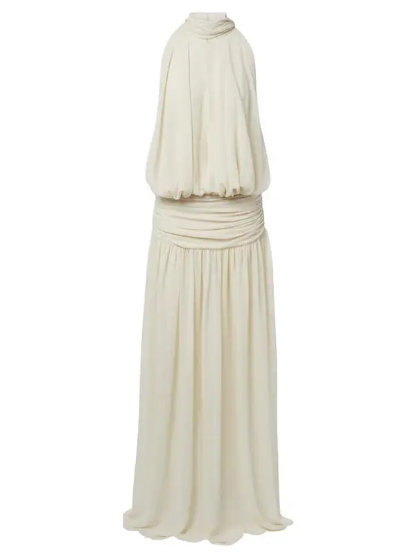 DE LA VALI Draped Chiffon Maxi Dress - White