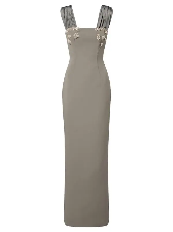 Rachel Gilbert Malia Embellished Crepe Corset Gown In Smoke - Grey