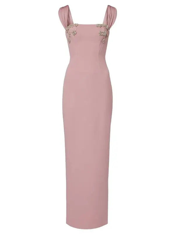 Rachel Gilbert Malia Embellished Crepe Corset Gown In Smoke - Pink
