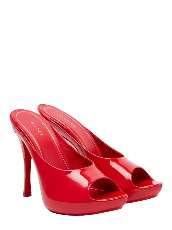 Gucci Patent Leather Platform Mules - Red