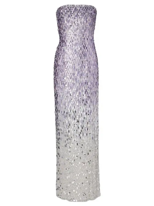 Jenny Packham Lucille Sequined Strapless Gown - Silver